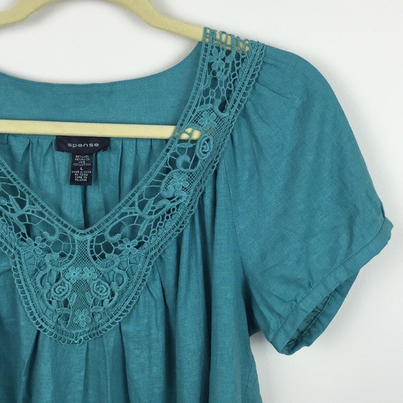 Spense | Tops | Spense Linen Blend Short Sleeve Floral Blouse | Poshmark